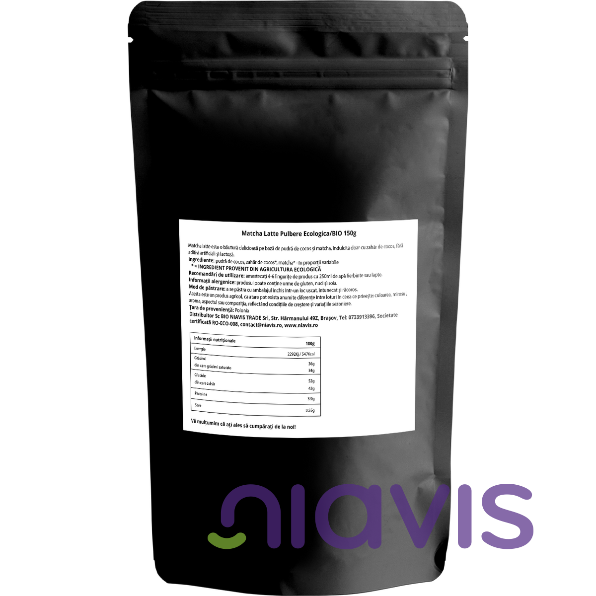 Matcha Latte Pulbere Ecologica/BIO 150g - Niavis