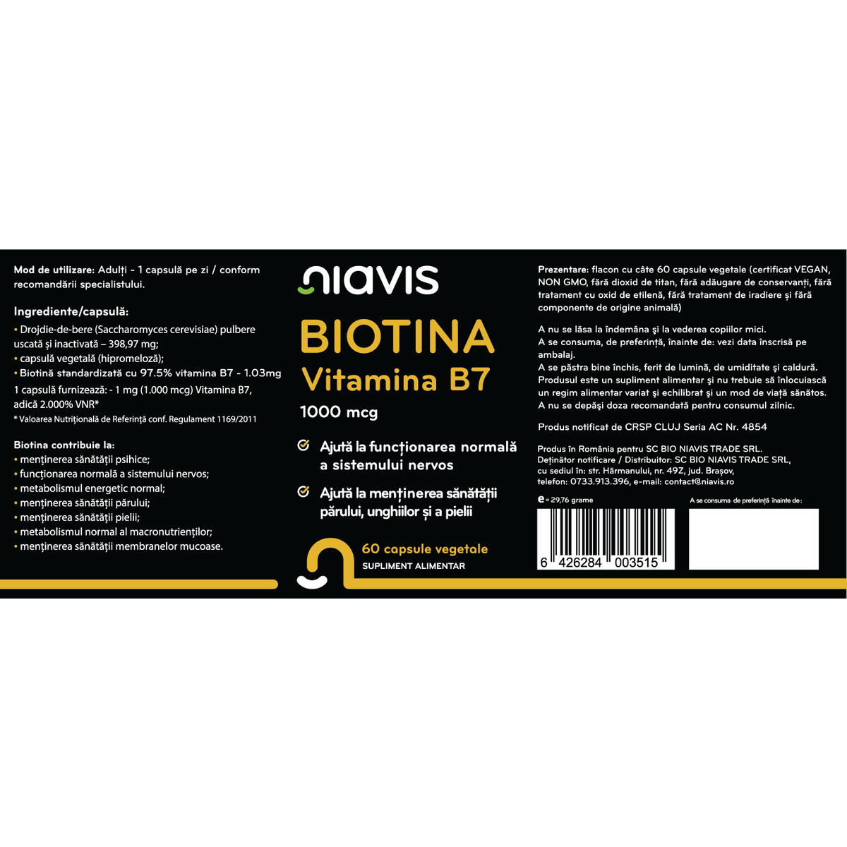 Biotina - Vitamina B7 1000mcg 60cps - Niavis